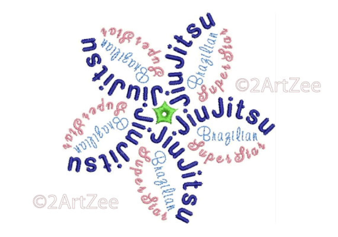 Brazilian Jiu Jitsu Super Star Word Flower Machine Embroidery | Etsy