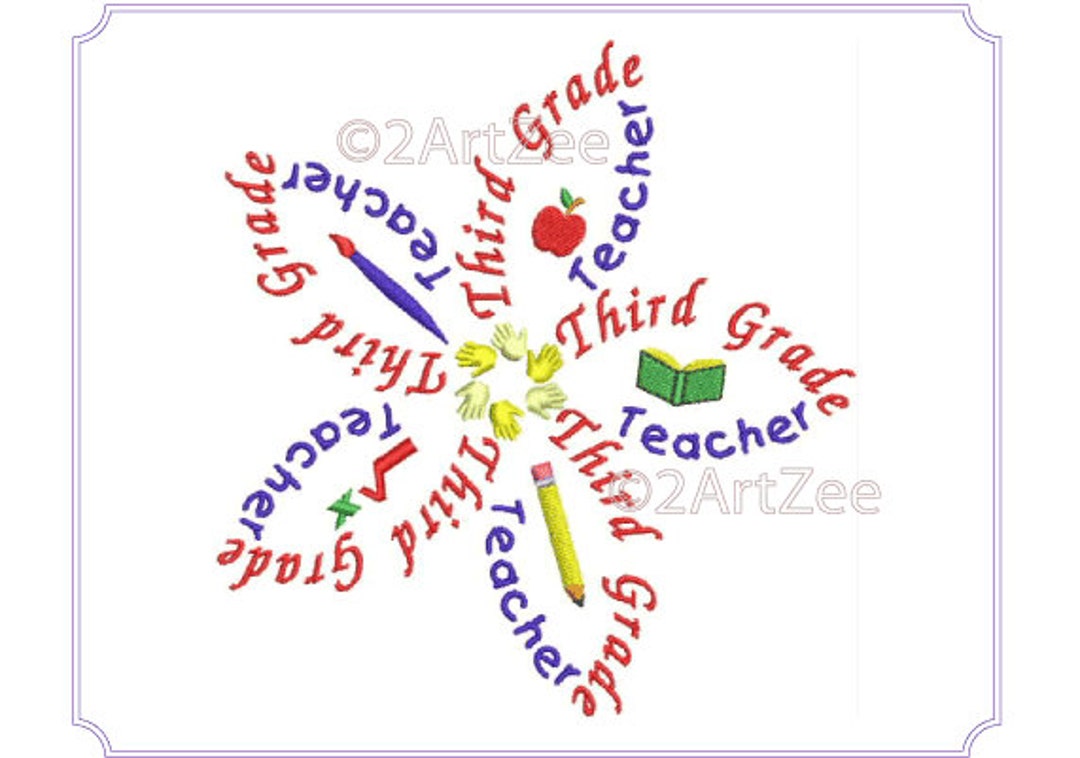 Elementary School Third Grade Word Flower 3 Sizes Machine Embroidery ...