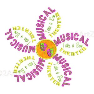 Musical Theater Flower Applique and Machine Embroidery Drama Masks in 5 ...