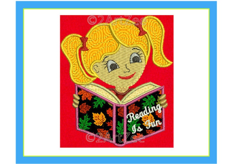 Girl Reading Book Machine Applique Embroidery Design Reading | Etsy