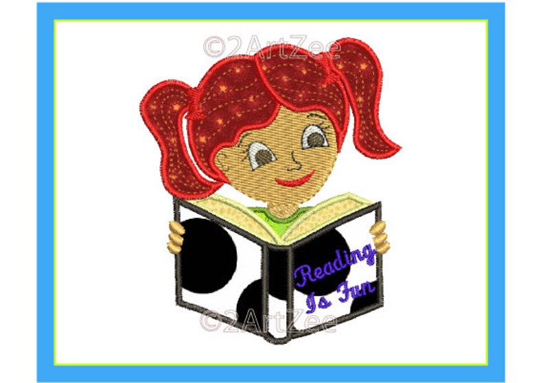 Girl Reading Book Machine Applique Embroidery Design Reading | Etsy