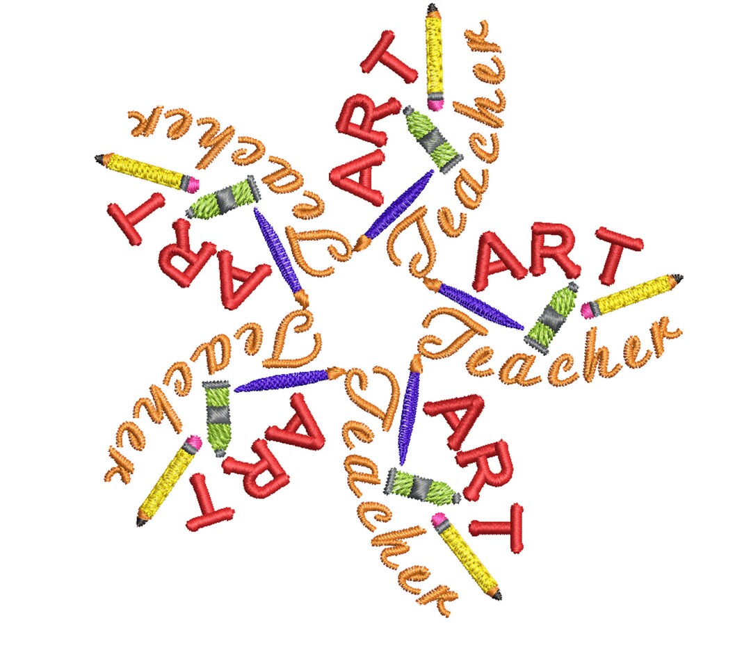 Art Teacher Word Flower 3 Sizes Machine Embroidery Design Thank You ...