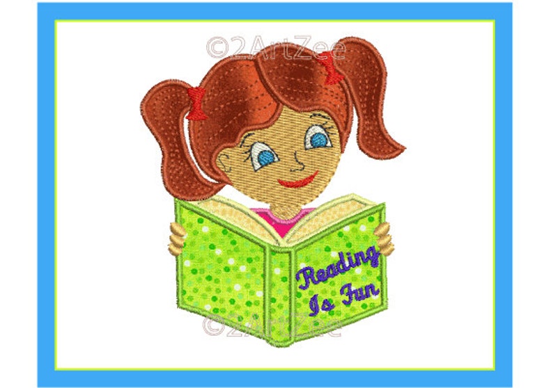 Girl Reading Book Machine Applique Embroidery Design Reading | Etsy