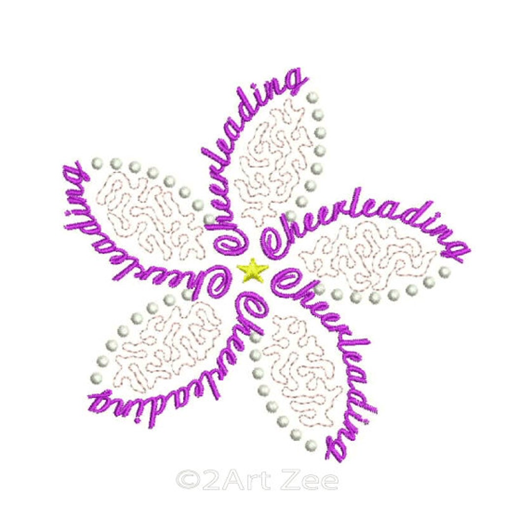 Textured Cheerleading Word Flower 4x4 Inch Hoop Machine Embroidery ...