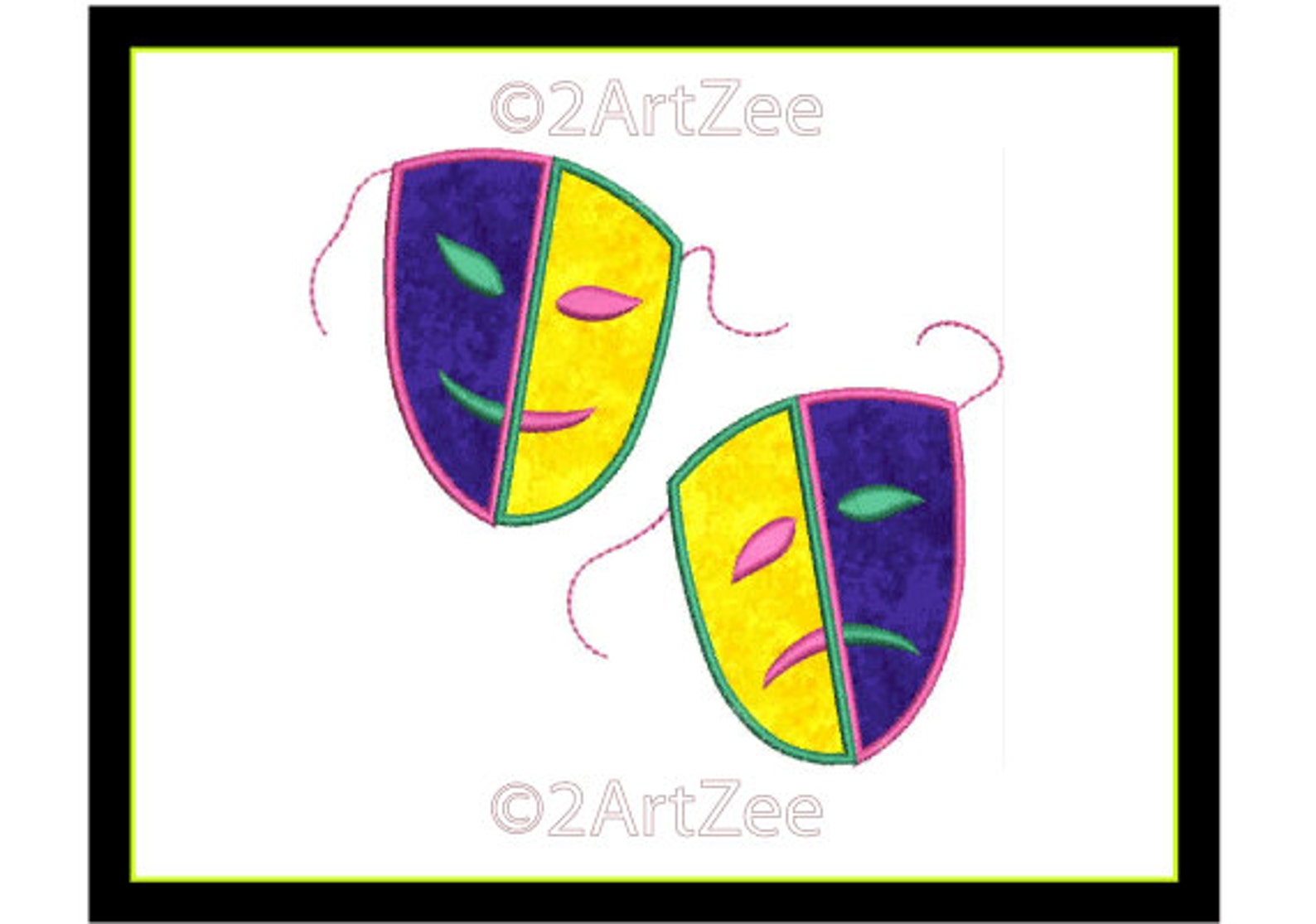 Thespian Drama Masks Applique and Machine Embroidery in Four - Etsy