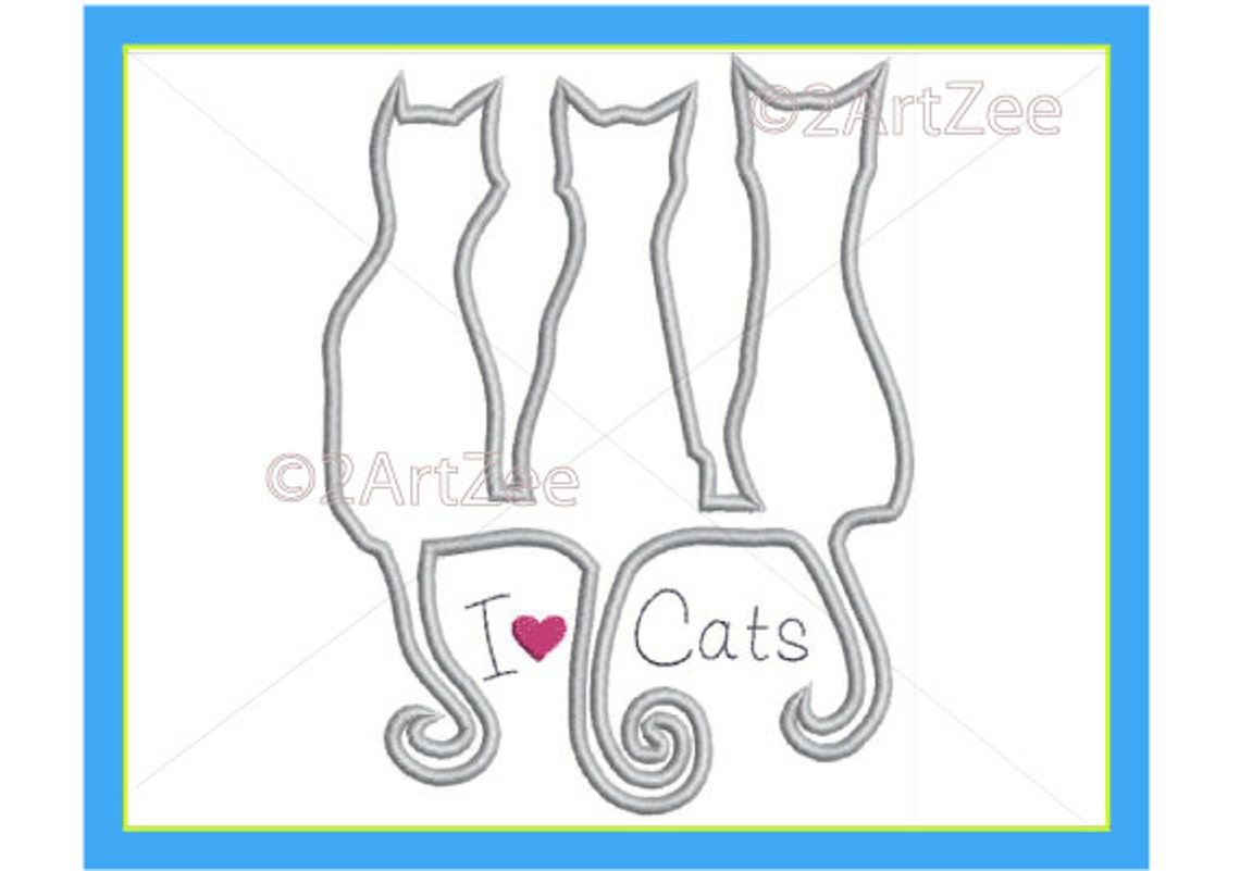 I Love Cats Trio Applique and Machine Embroidery Design in 3 - Etsy