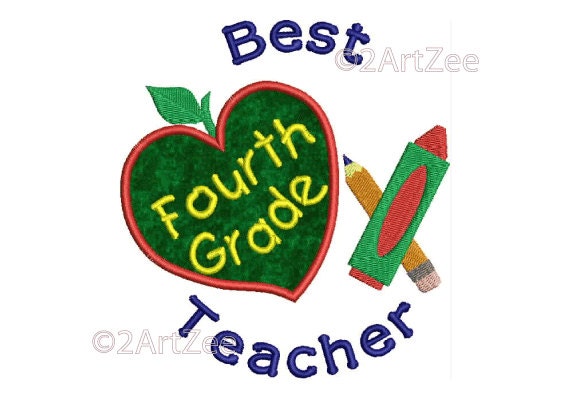 Fourth Grade Teacher Best Teacher Machine Embroidery Applique | Etsy