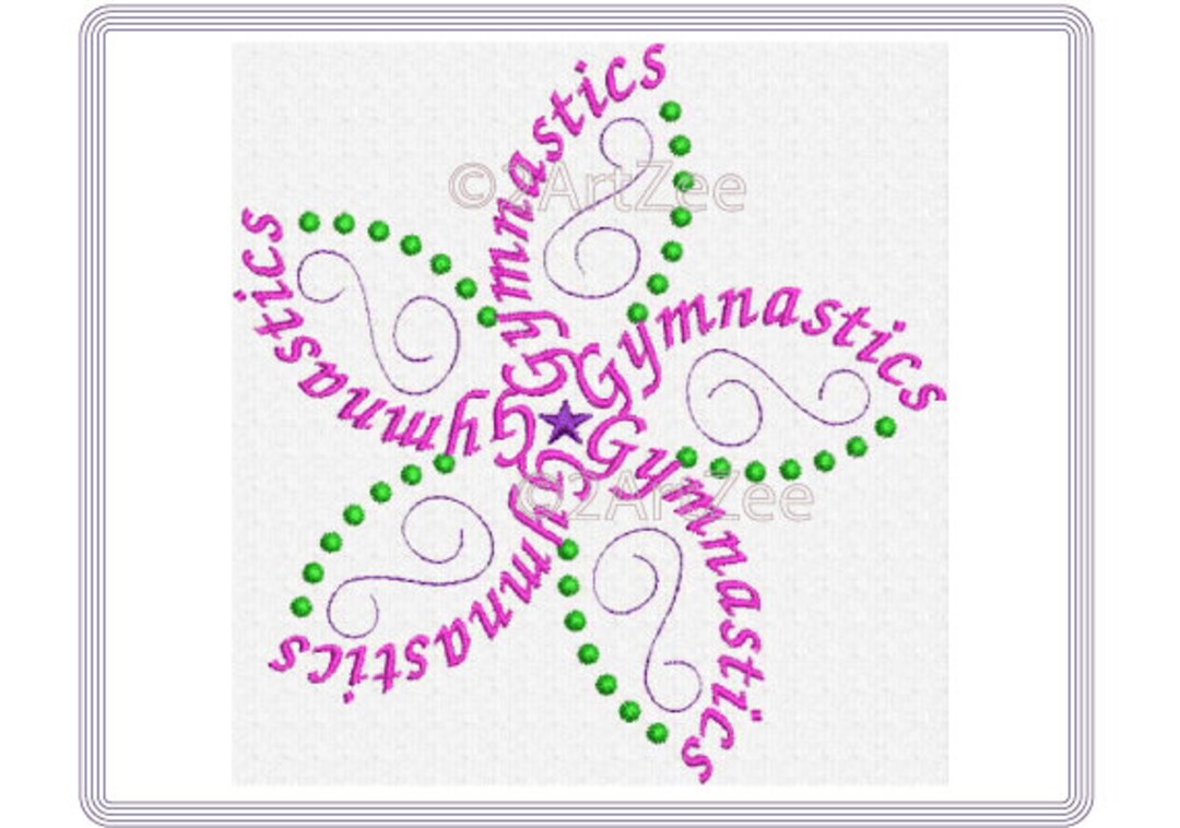 Gymnastics Flower Word Swoop 4x4 and 5x7 Inch Hoop Machine Embroidery ...