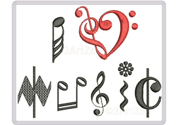 I Love Music Machine Embroidery Design Quilt Design Notes Musician ...