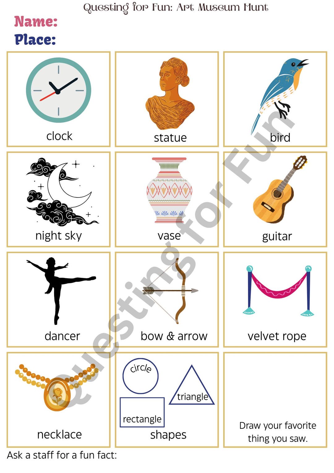 Art Museum Scavenger Hunt, Seek and Find, Learning is Fun, Printable - Etsy