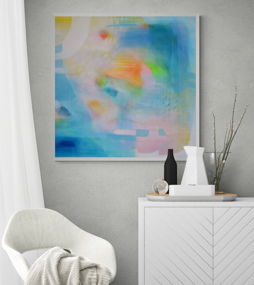 Blue Abstract Wall Art, Modern Abstract Painting Print, Large Blue ...