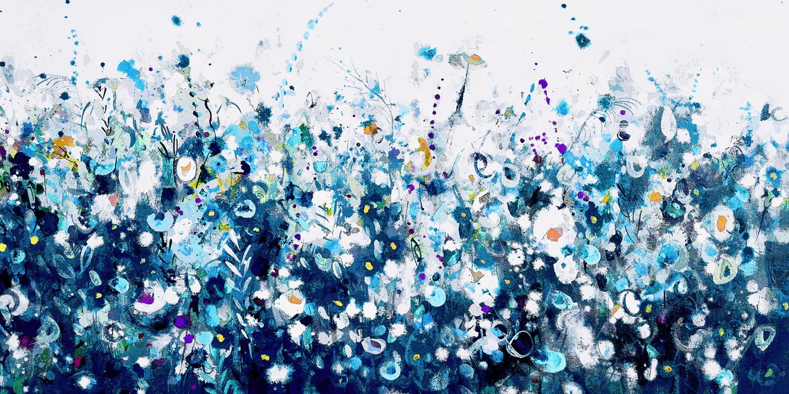 Blue Meadow Canvas Giclee Print From Painting Blue Floral - Etsy