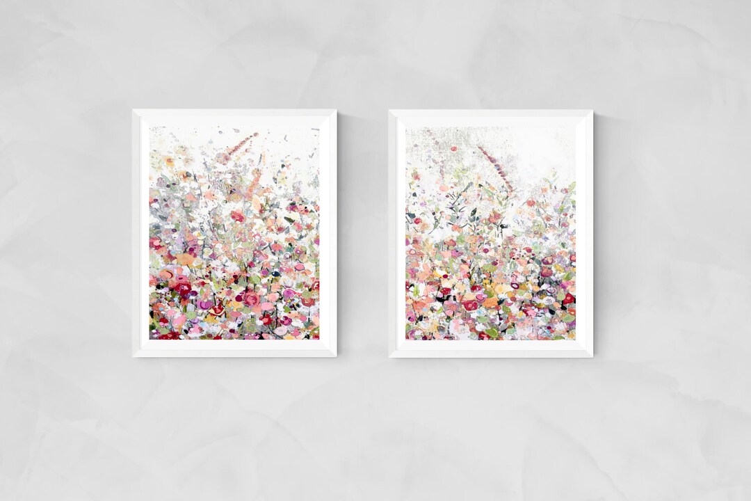 Diptych Wall Art Set of 2 Floral Art Prints on Canvas or Fine Art Paper ...