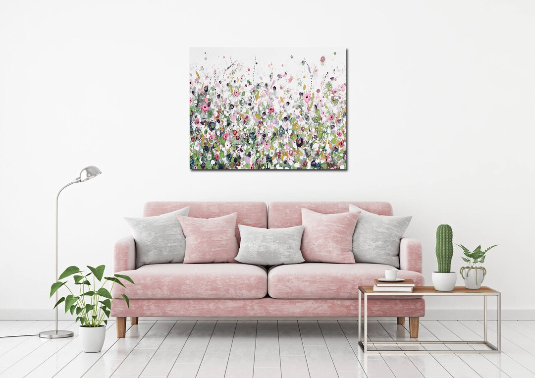 Large Floral Canvas Wall Art, Abstract Meadow Giclee Print, Large ...