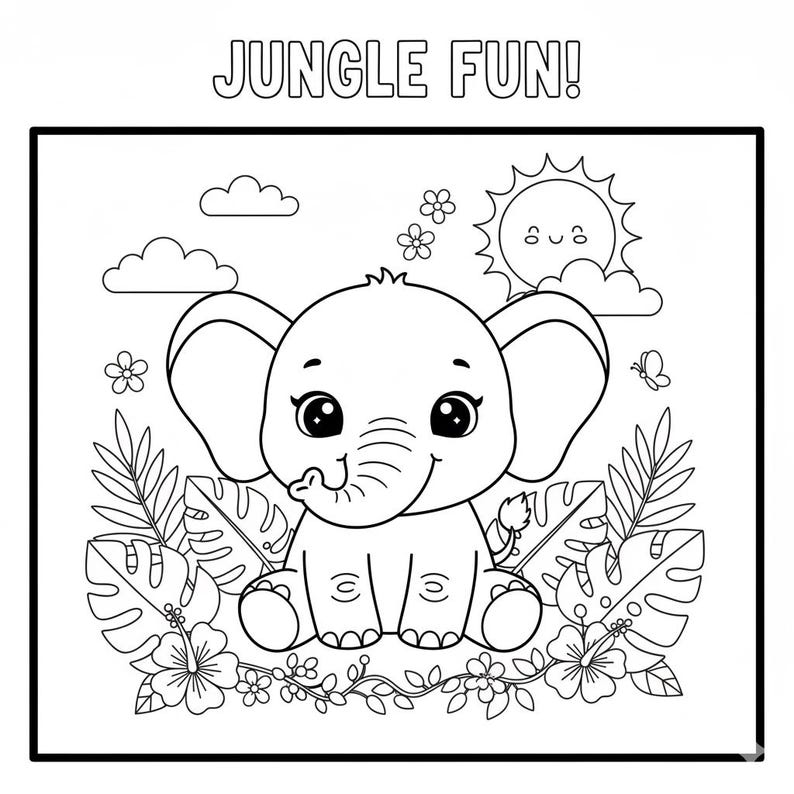 Coloring Page, Kawaii, Jungle Animals, Digital Download - Etsy