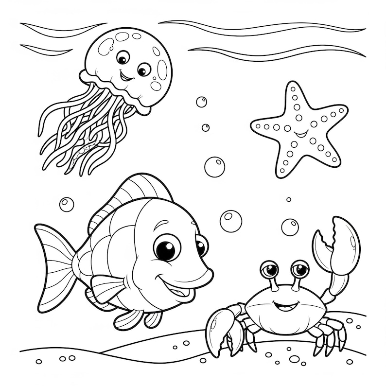 Cute Ocean Animals Coloring Pages: Printable Kids & Adults (PDF) - Etsy