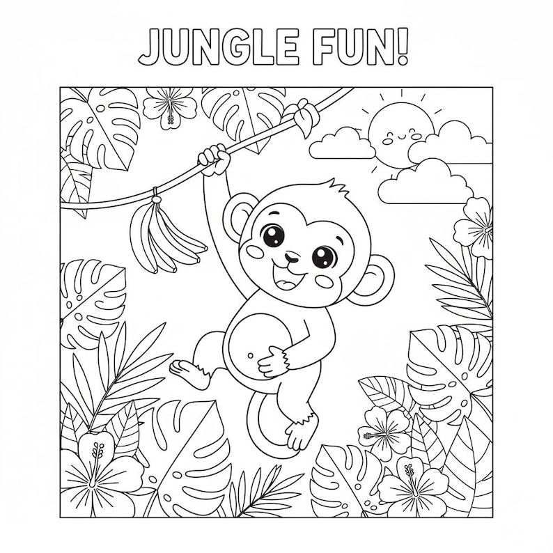 Coloring Page, Kawaii, Jungle Animals, Digital Download - Etsy