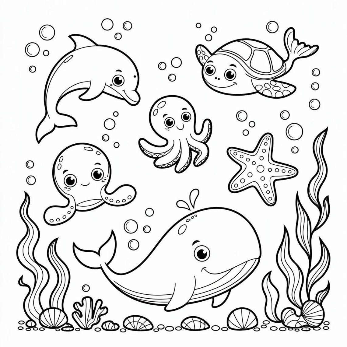 Cute Ocean Animals Coloring Pages, 100 Designs (digital Download) - Etsy