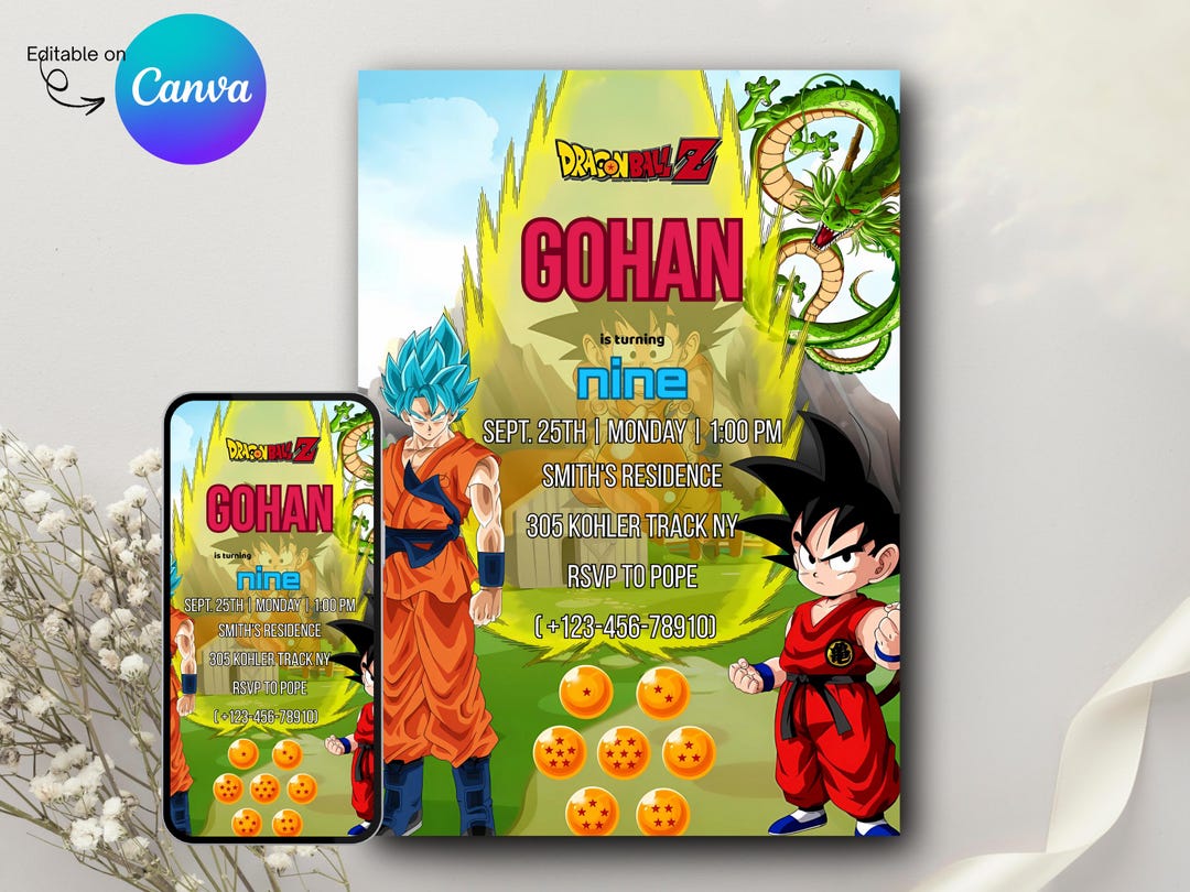 Dragon Ball Z Birthday Invitation | Editable Canva Template | Gohan ...