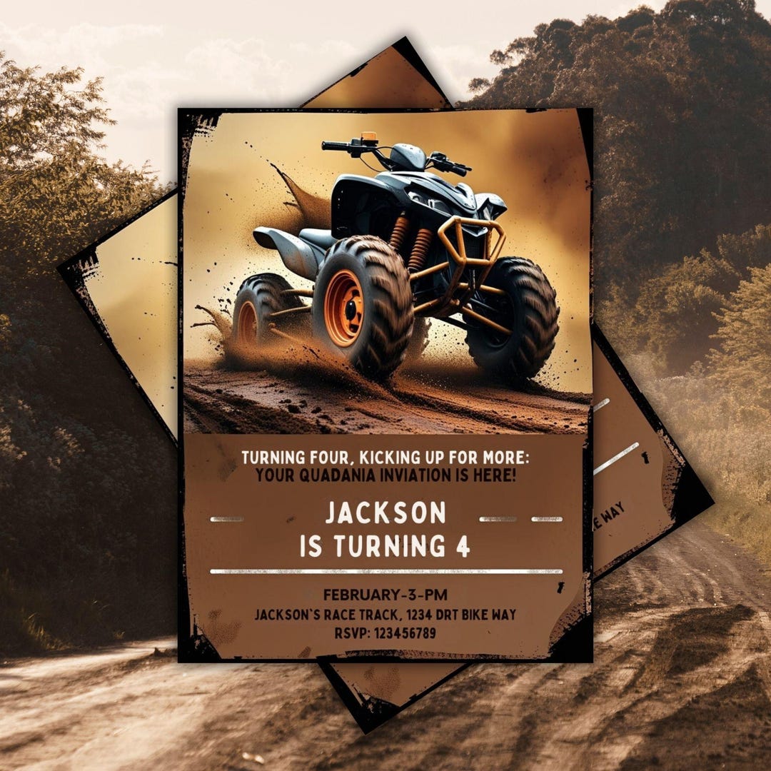 Bike Birthday Invite,4 Wheeler Quad,atv Bike Invitation,atv Bike Theme ...