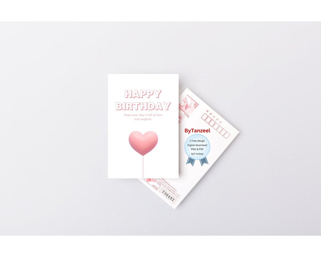 Love & Laughter Birthday Card - Printable Digital Download, Heart ...