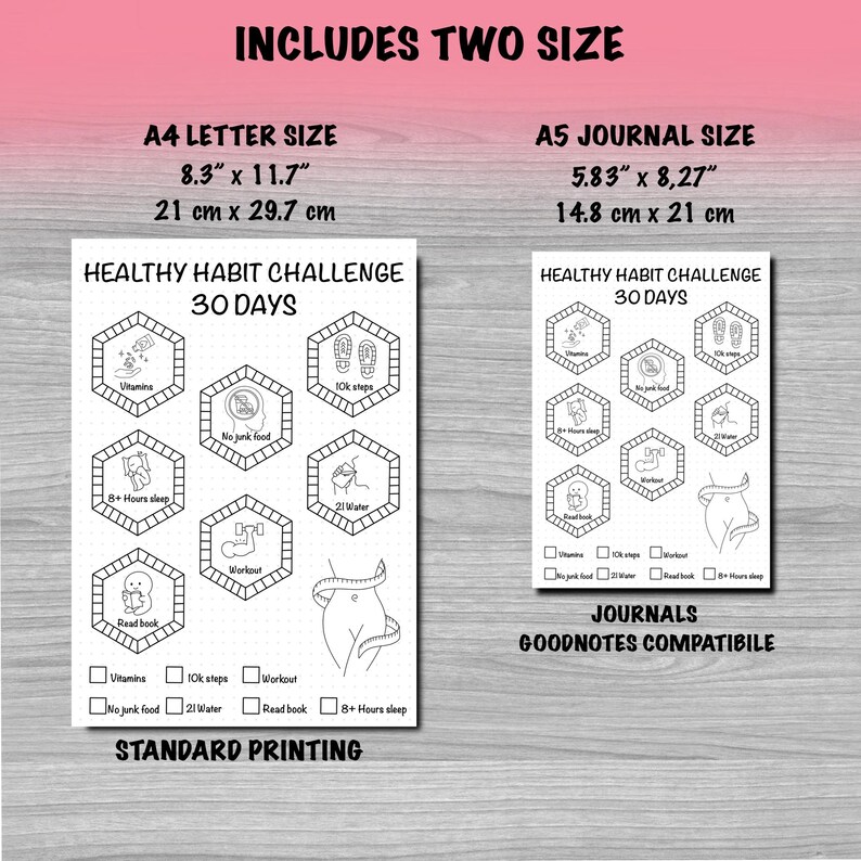30 Day Healthy Habit Challenge Printable Digital Planner A4 A5 Journal ...