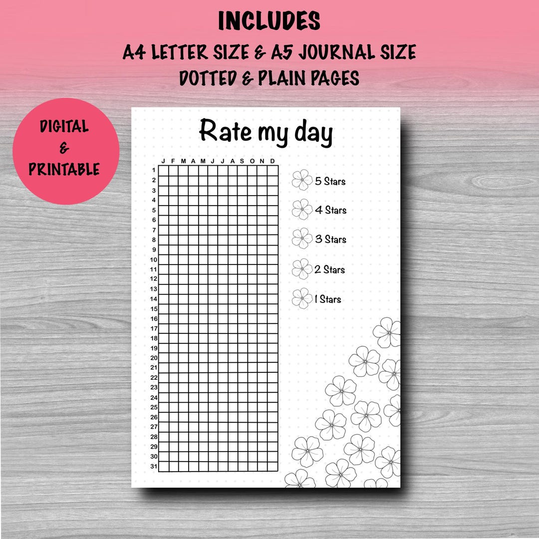Rate My Day Printable Mood Tracker | Yearly Daily Rating Chart ...
