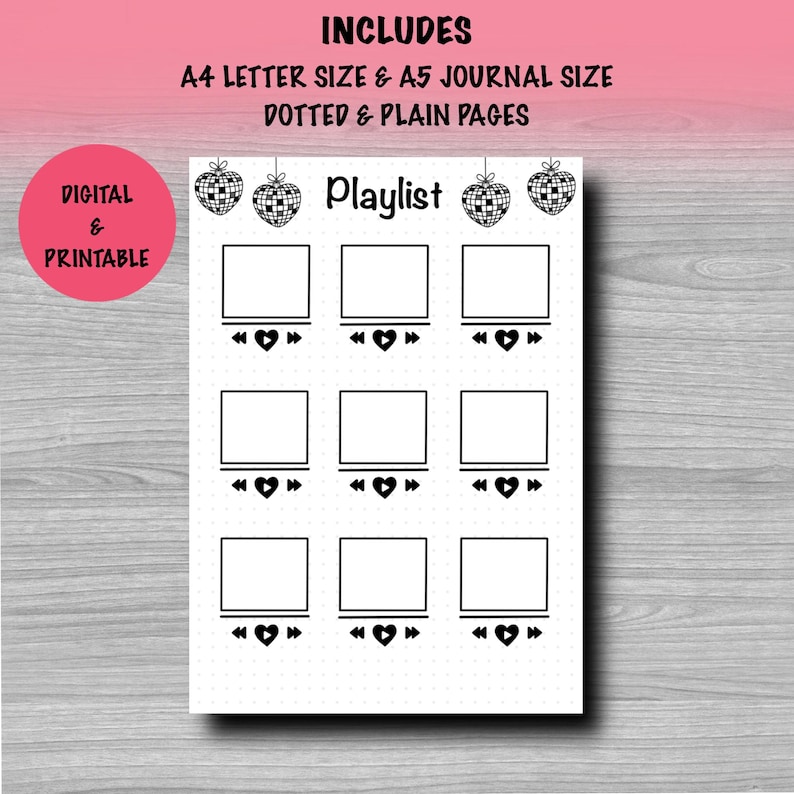 Playlist Tracker – PRINTABLE Journal Page – Planner Page – Monthly ...