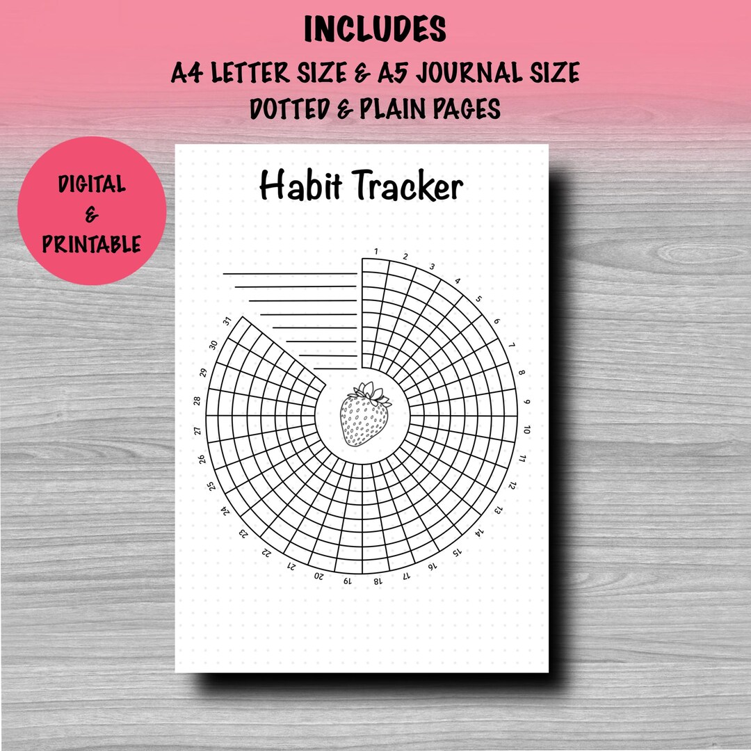 Strawberry Habit Tracker Printable Black and White Monthly Journal ...