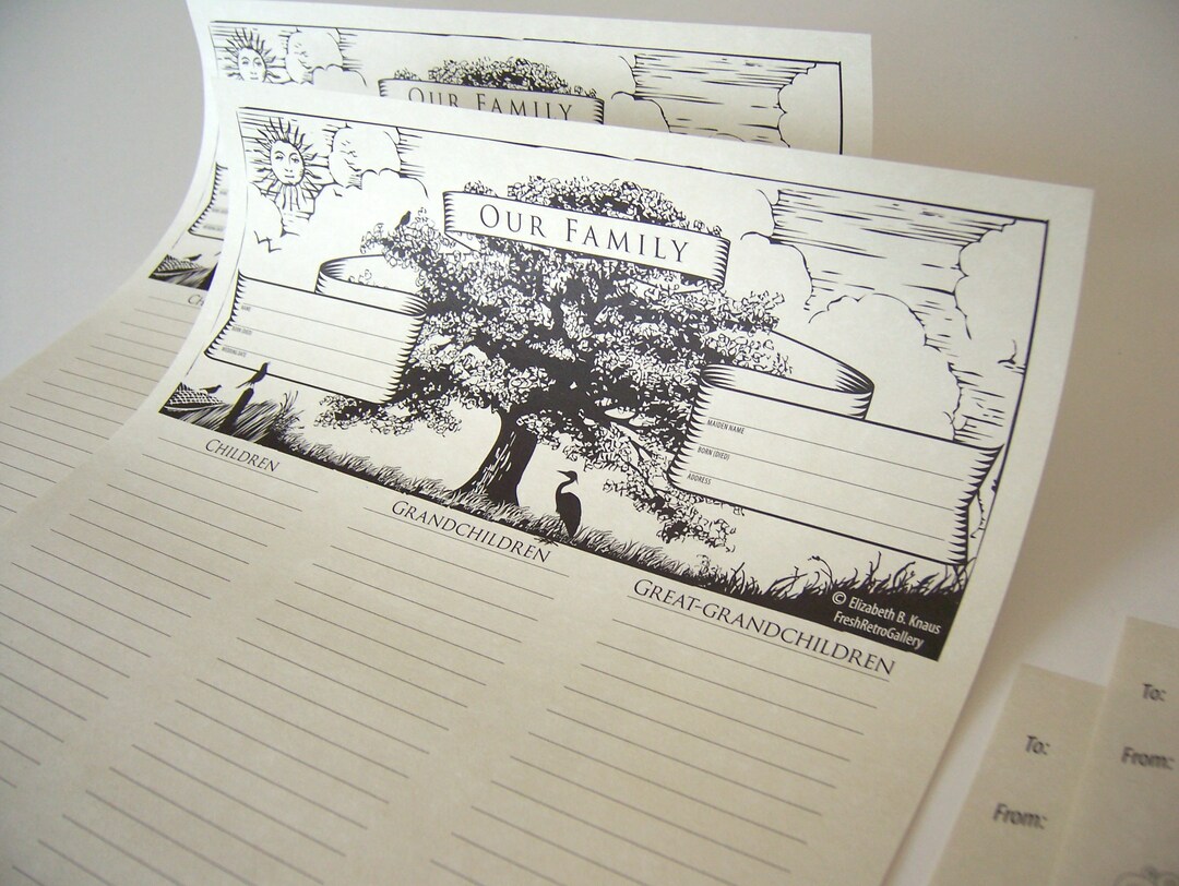 Family Tree Descendant Chart: Four Generation Genealogy Gift (set of 2 ...