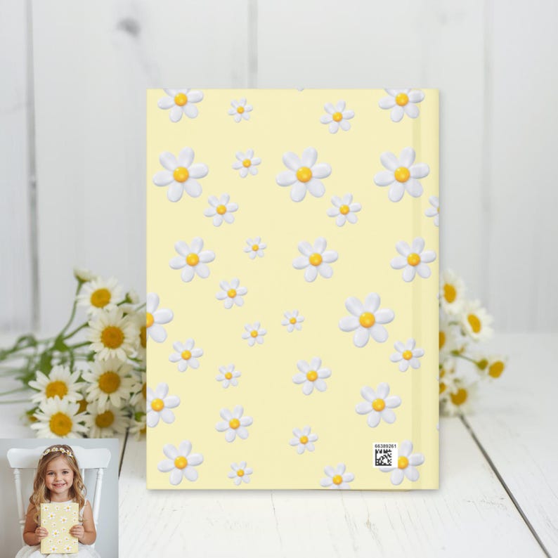 White Daisy Hardcover Notebook, Floral Lined Page Journal, Flower Print ...