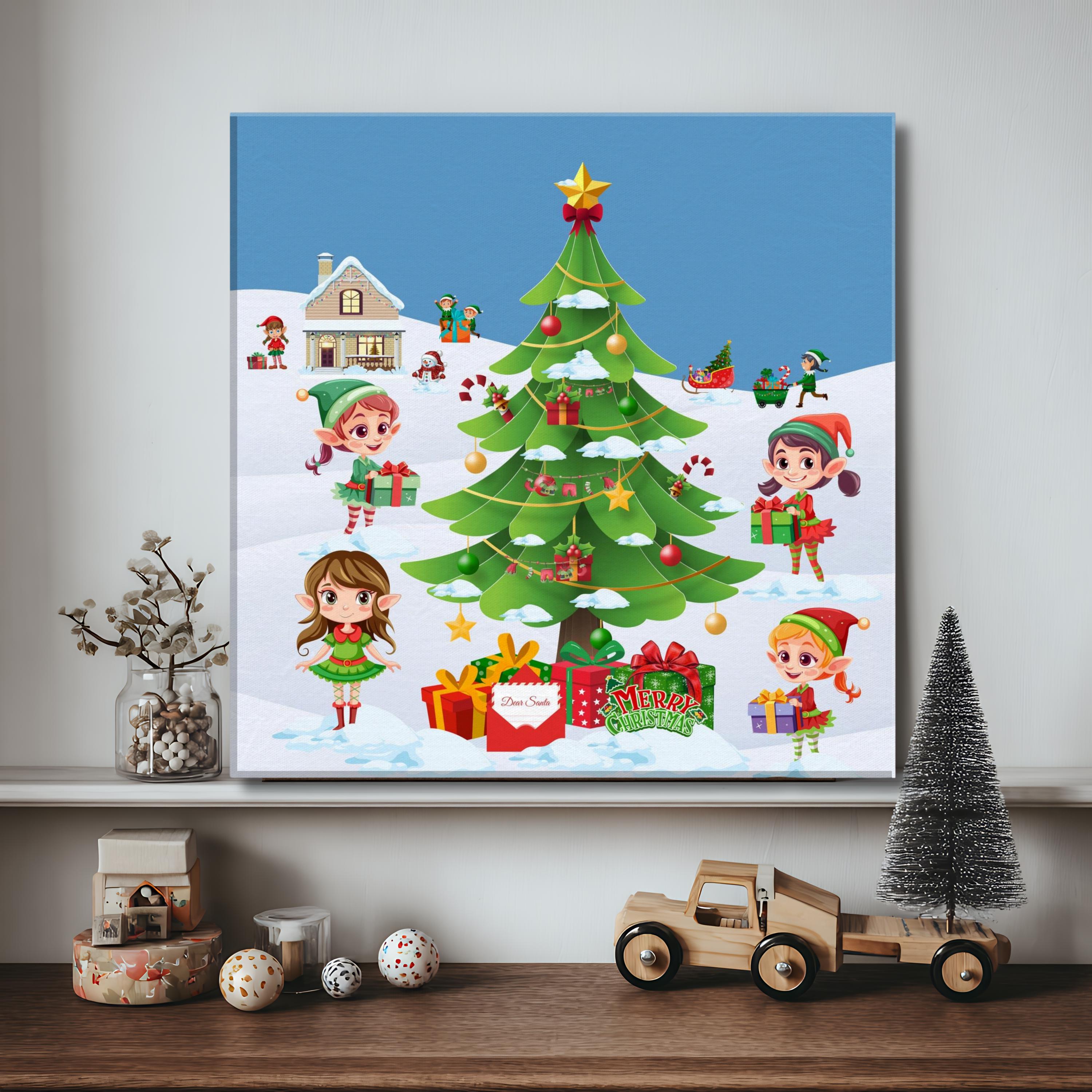 Elves Special Christmas Presents Unframed Canvas Wall Art, Home Décor ...