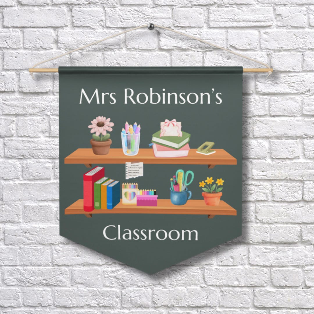 Personalised Teacher Pennant Banner, Custom Name Front Print Polyester ...