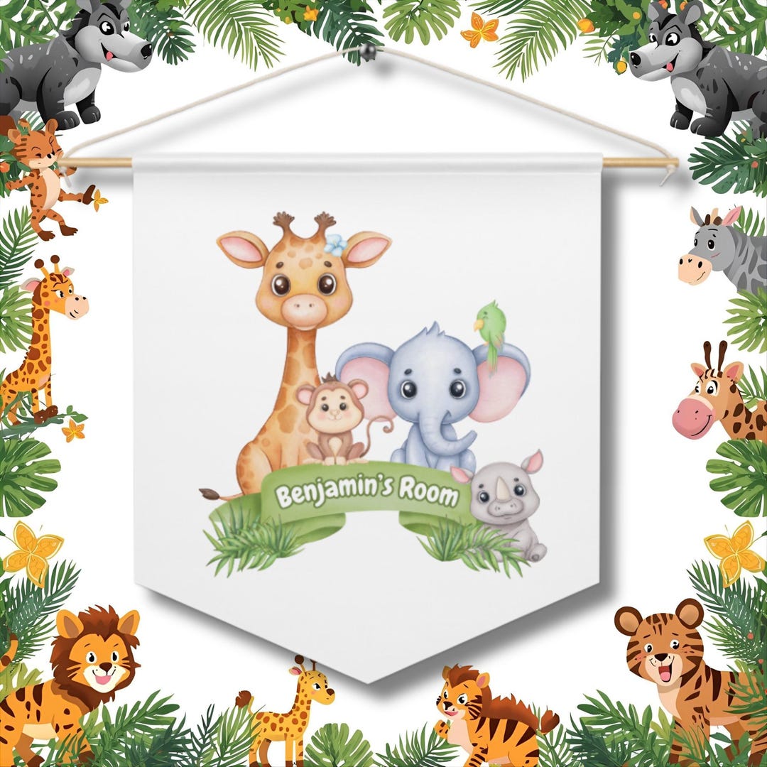 Personalised Kids Safari Jungle Animal Pennant Banner, Girls Boys ...