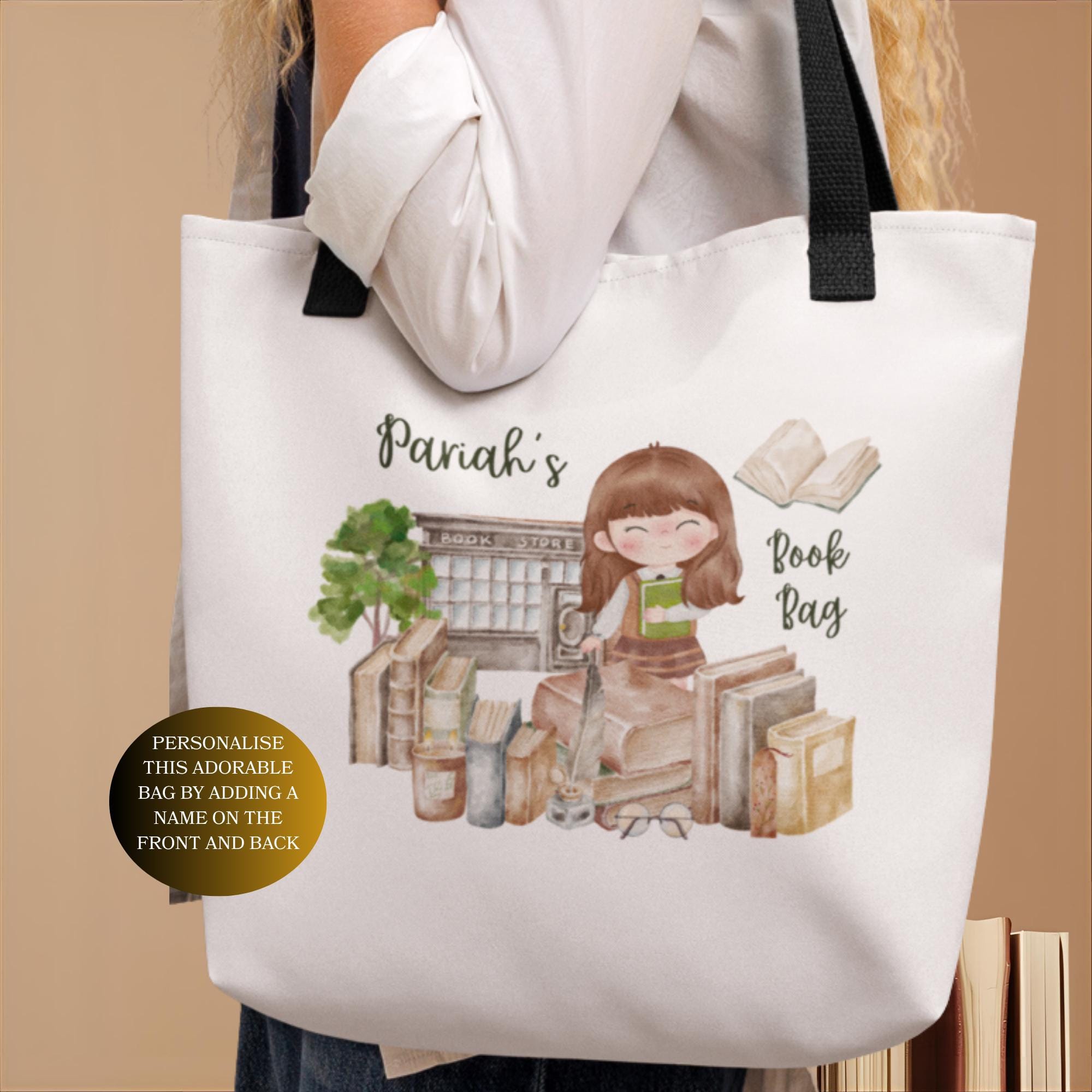 Personalised Book Tote Bag – Custom Name Book Carrier – Two-sided Print ...