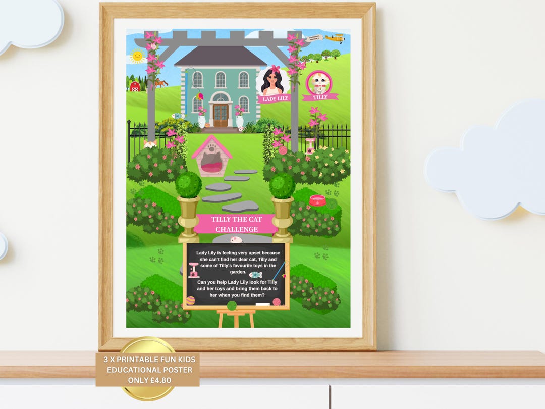 Tilly the Cat Challenge Educational Kids Printable Digital Poster ...