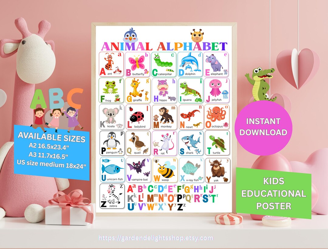 Animal Alphabet Kids Educational Poster Kids Educational Wall Art ...