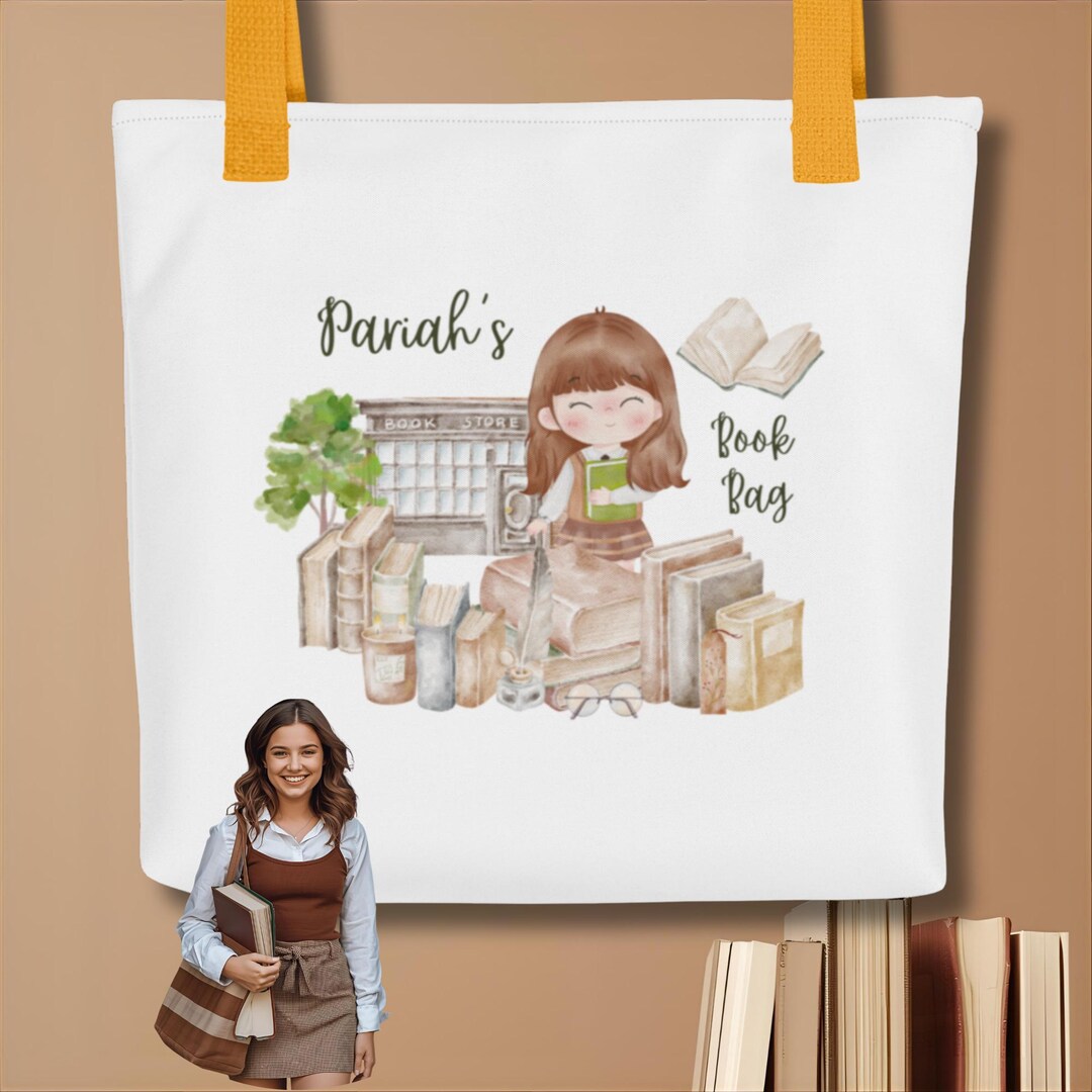 Personalised Book Tote Bag – Custom Name Book Carrier – Two-sided Print ...