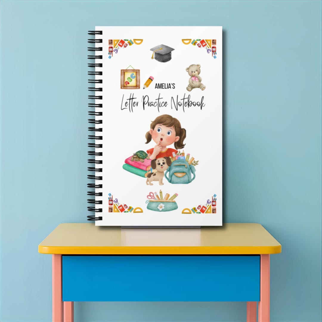 Personalised Letter Practice Notebook, Drawing Journal Custom Name Kids ...