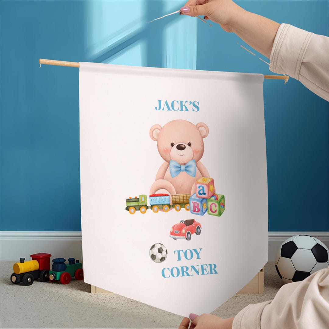 Personalised Kids Boys Toy Corner Pennant Banner, Custom Name Front ...