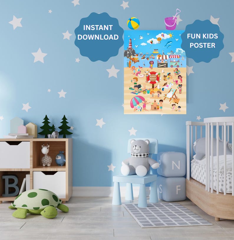 Sunny Beach Kids Poster. Printable Nursery Décor Children Bedroom ...
