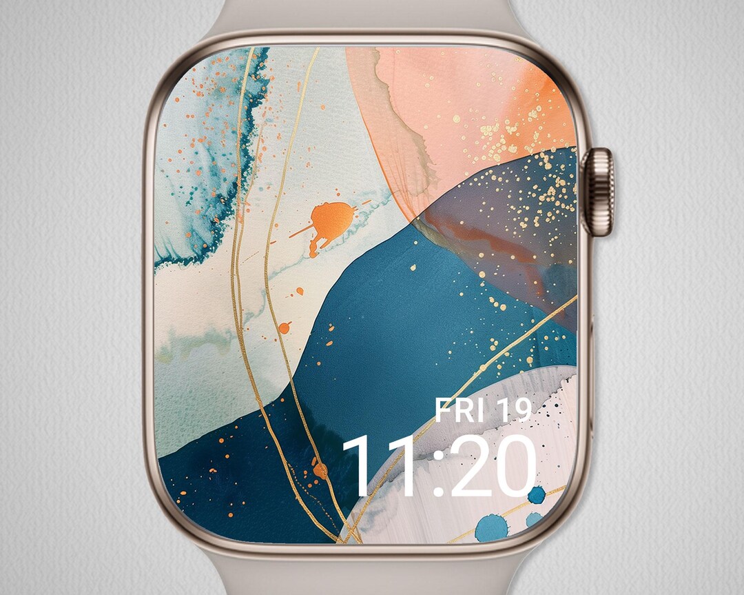 Modern Abstract Apple Watch Wallpaper – Blue Gold Watercolor Watch Face ...