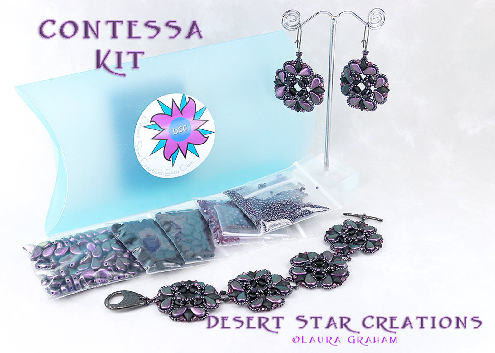 Contessa Necklace Bracelet Earring Kit in Black Raspberry, Paisleyduo ...