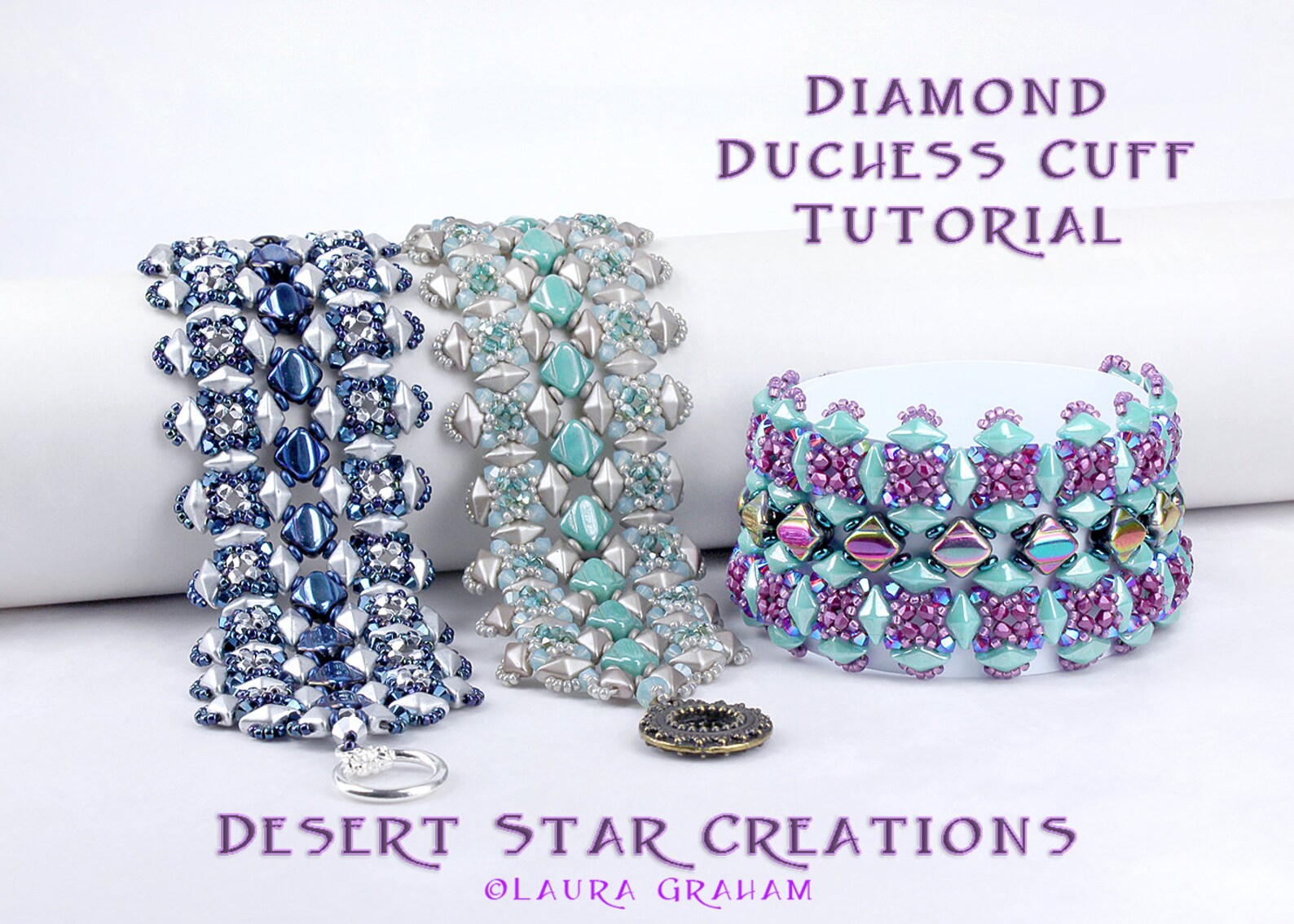 Diamond Duchess Cuff Bracelet Tutorial, Beadweaving Pattern, Two Hole ...