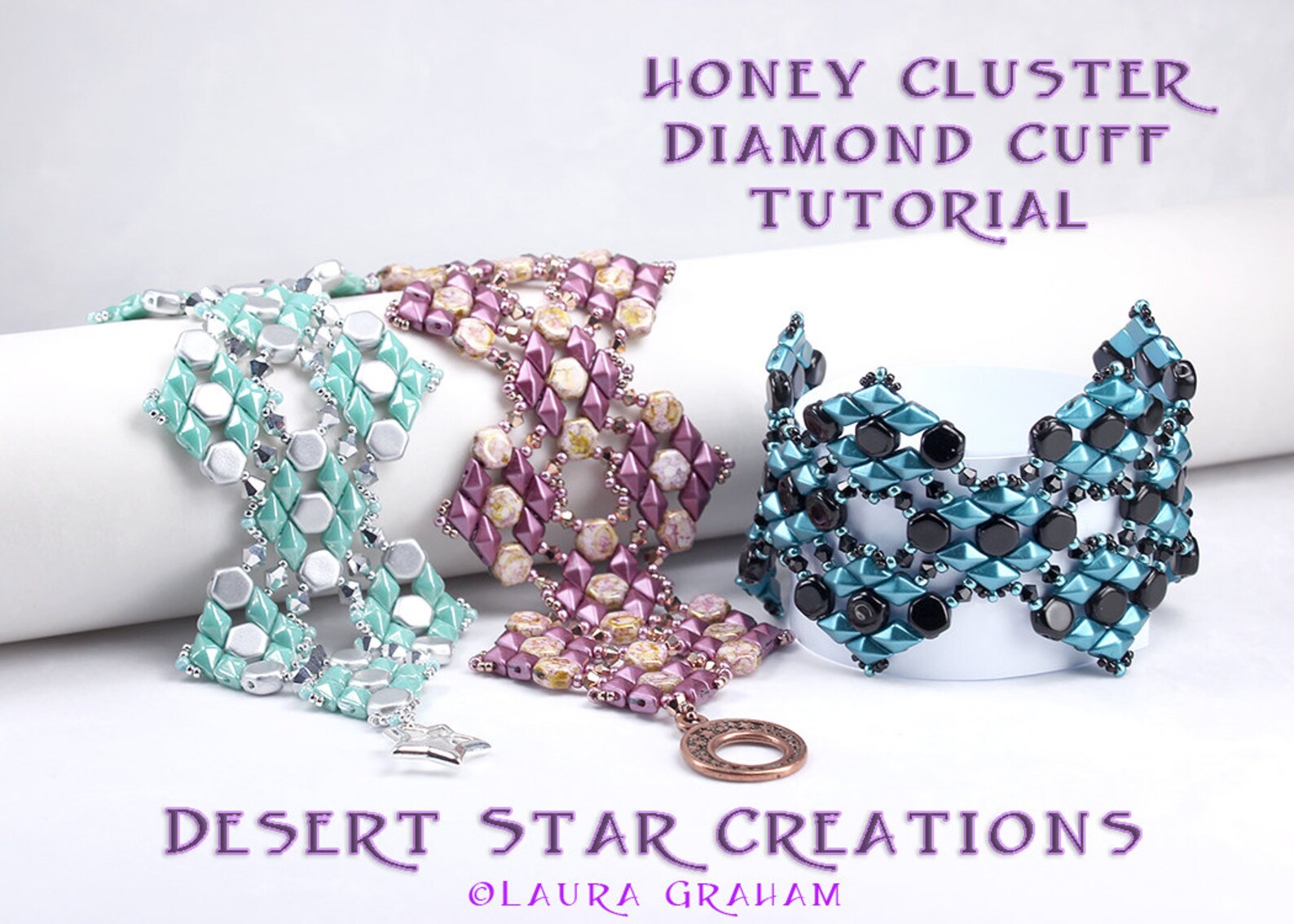 Honey Cluster Diamond Cuff Tutorial, Two Hole Beadweaving Bracelet ...