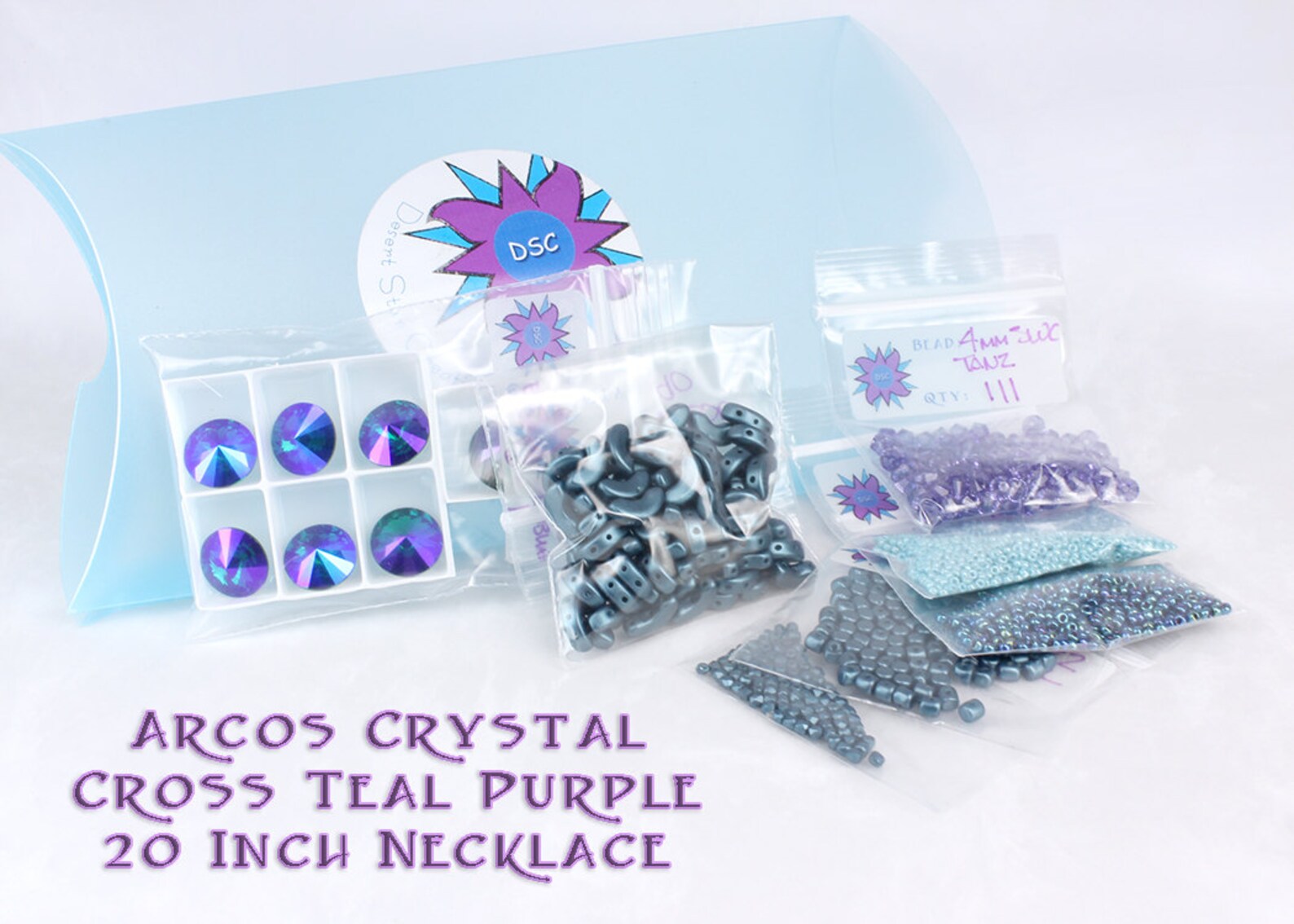 Arcos Crystal Cross Necklace Bead Kit in Teal Blue Purple, Arcos, Minos ...