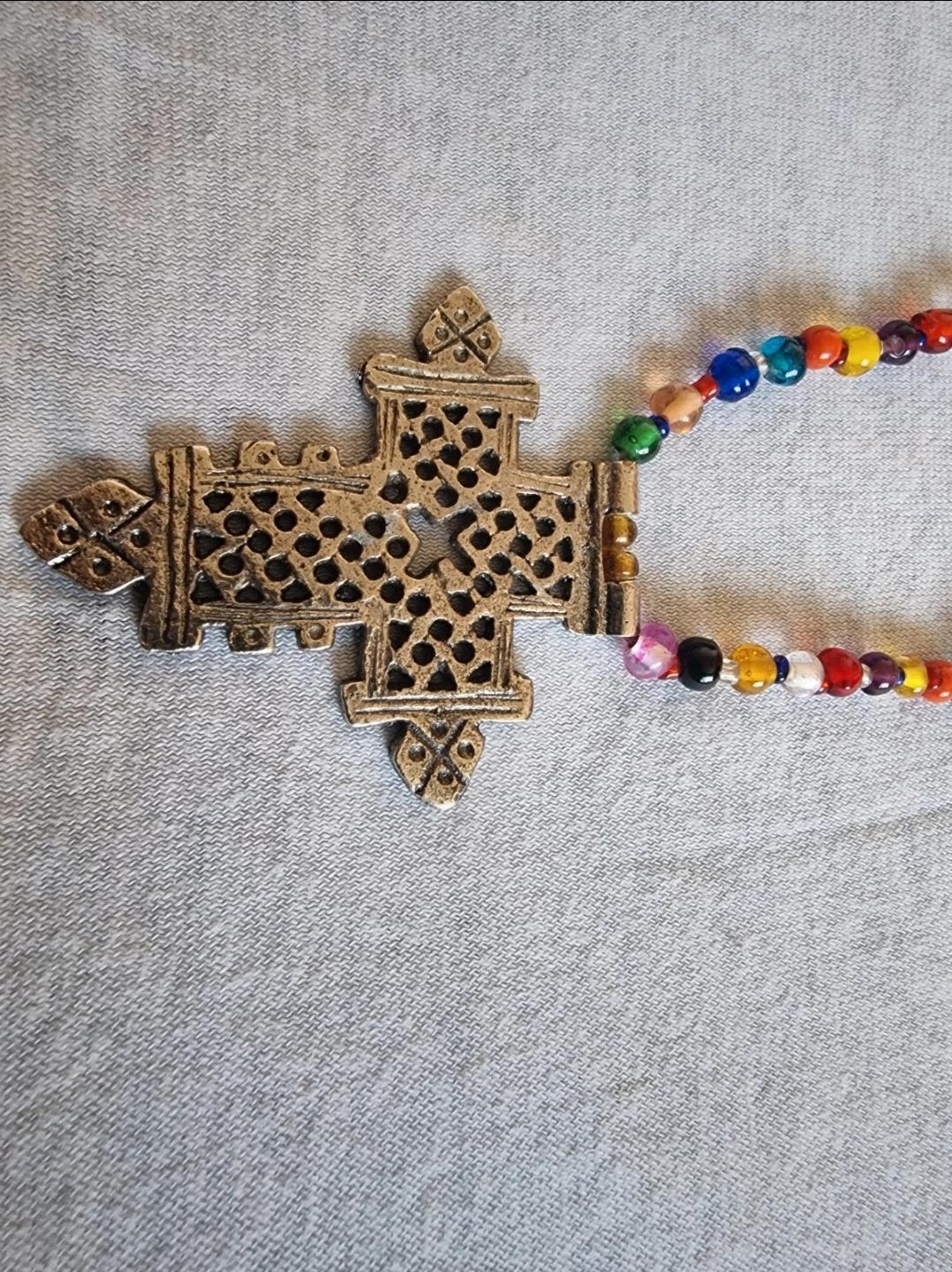 Ethiopian Coptic Cross Necklace With Colorful Beads - Etsy