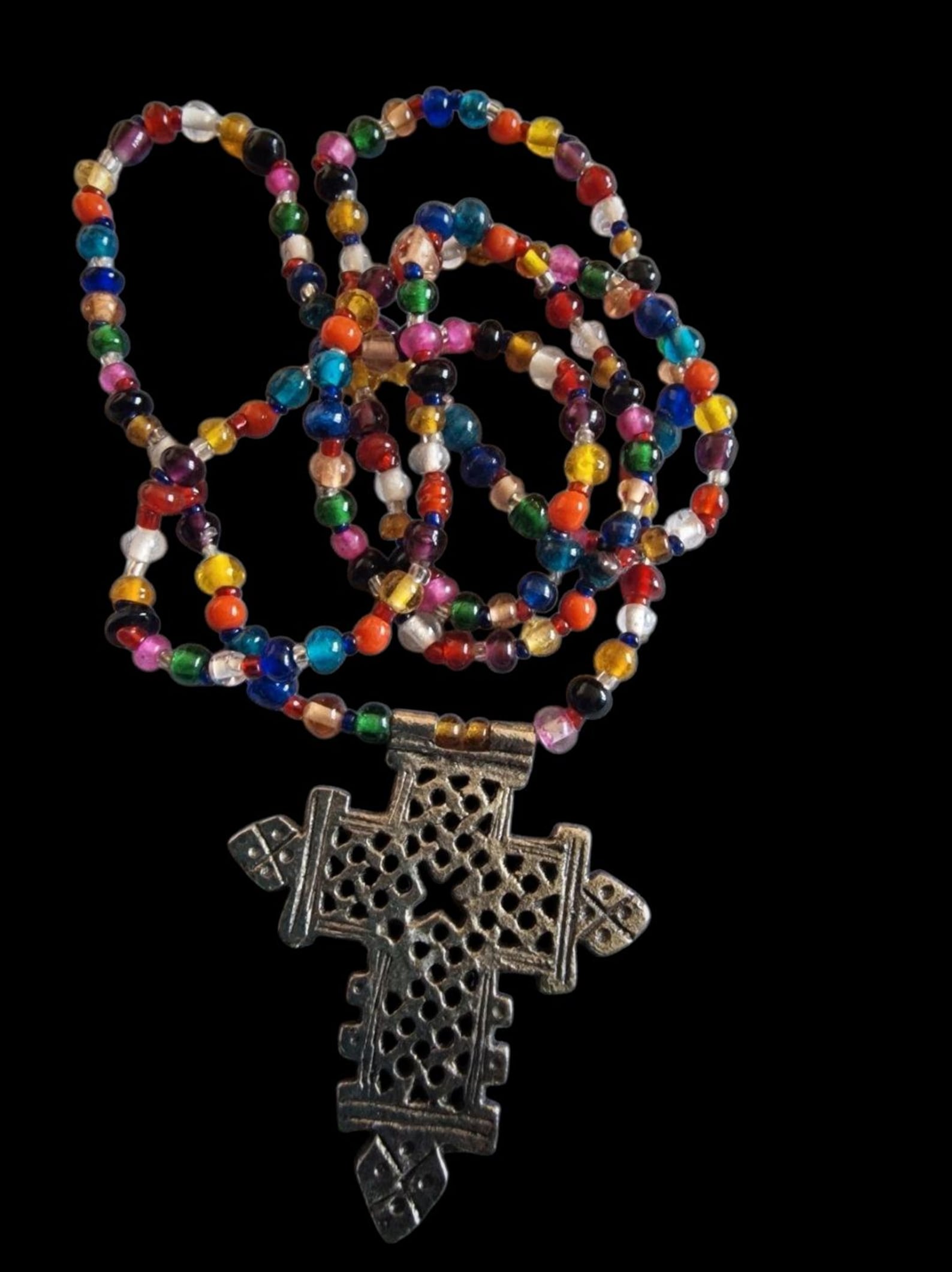 Ethiopian Coptic Cross Necklace With Colorful Beads - Etsy