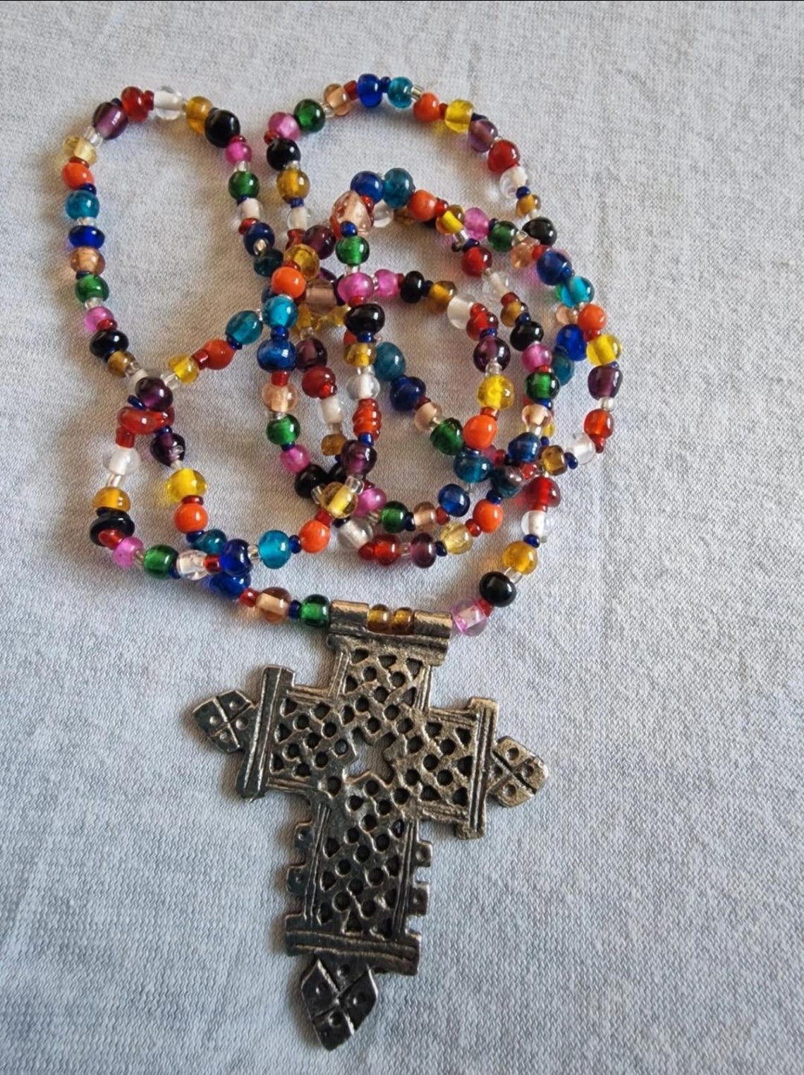 Ethiopian Coptic Cross Necklace With Colorful Beads - Etsy