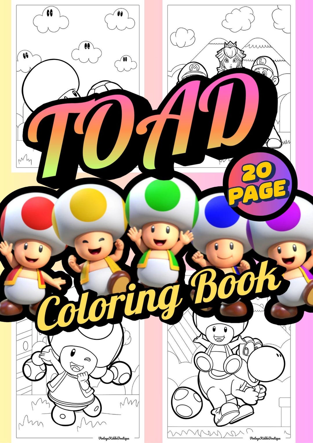 Toad Coloring Book for Kids - Super Mario Character - 20 Page Printable ...